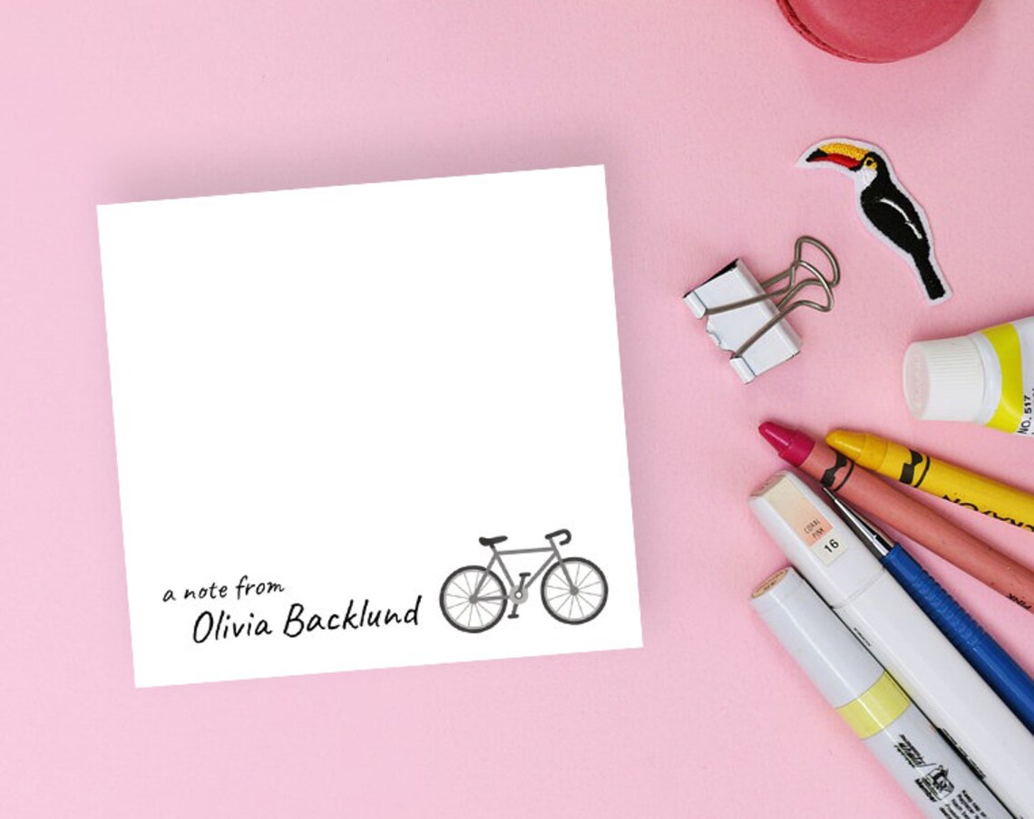 Personalized Sticky Notes With Custom Text and Bike Design // - Etsy