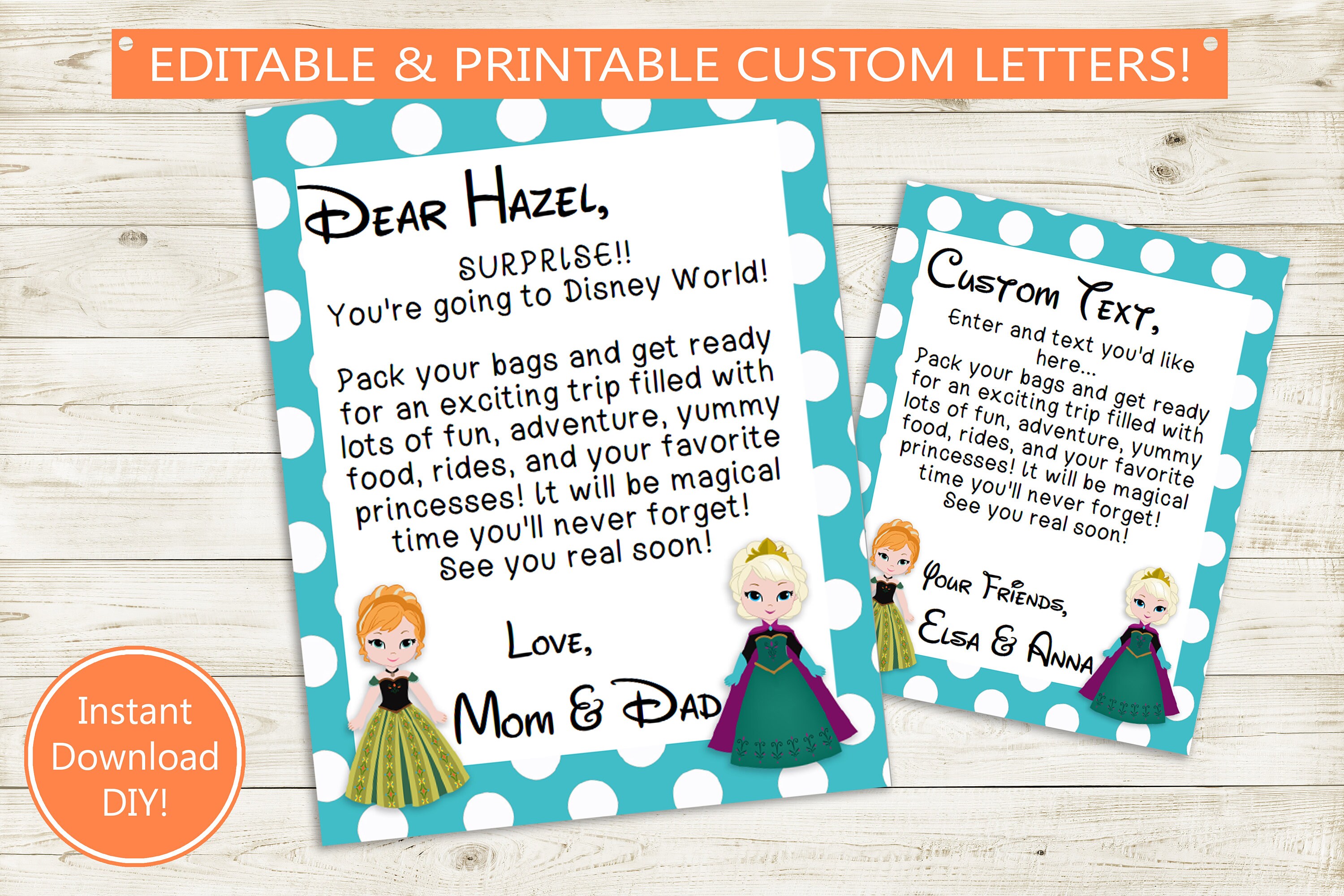 Printable and Editable Trip Reveal Princess Letter // Adobe Editable ...