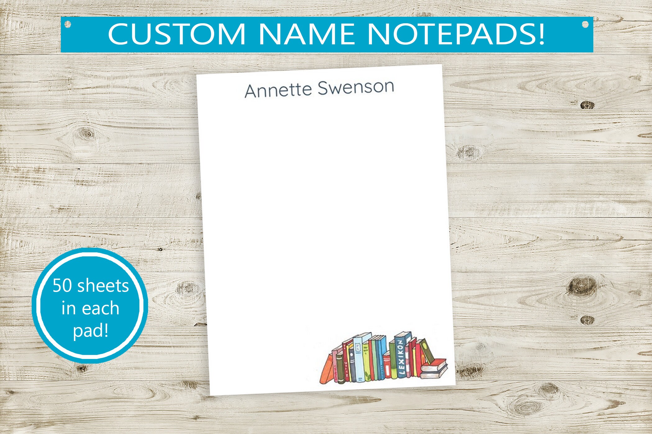Custom Notepad With Books Design // 50 Sheets per Stack - Etsy