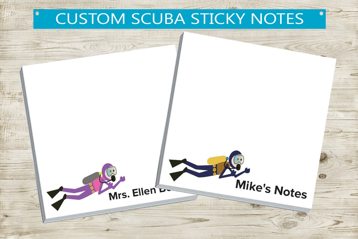 Custom Scuba Sticky Notes // Personalized Text // 50 Stickies per Pad ...