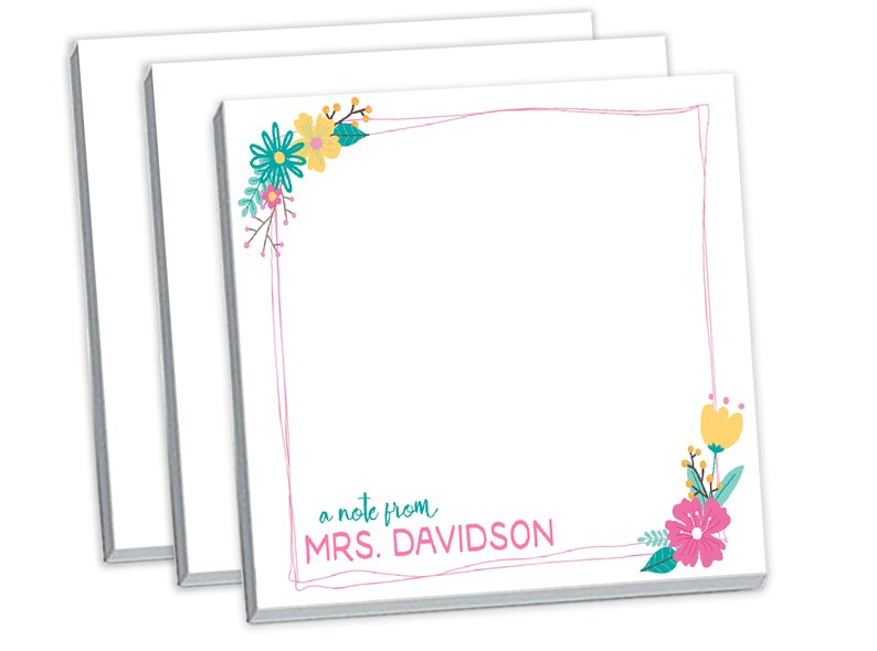 Personalized Sticky Notes // Cute Floral Bright Design With | Etsy