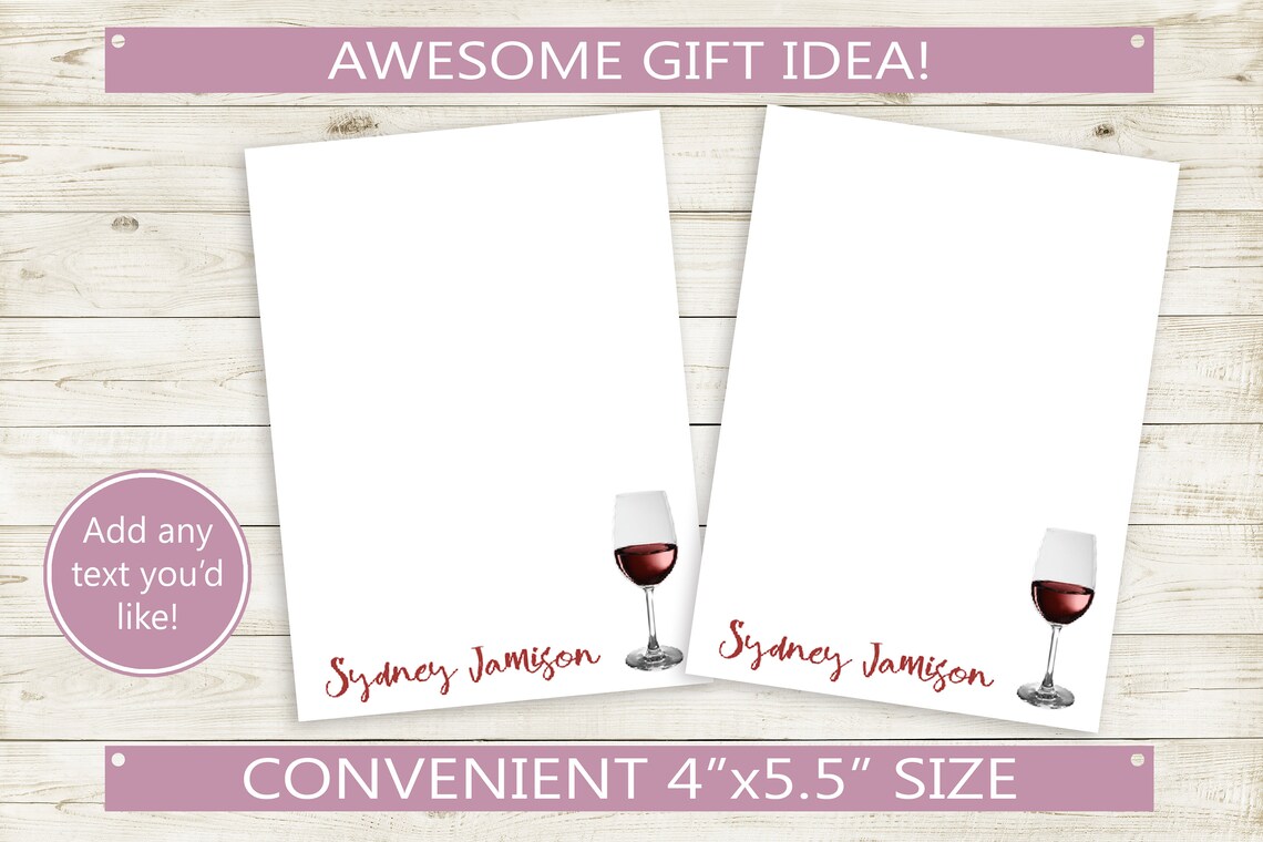 Custom Wine Glass Notepad // 50 Sheets per Stack, 4"x5.5" Size // Gift ...
