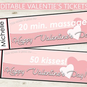 Editable Valentine's Day Tickets // Edit and Print Yourself PDF ...