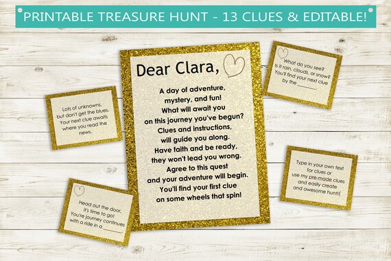 Editable Treasure Hunt Clues // Instant Download PDF Glam | Etsy Australia