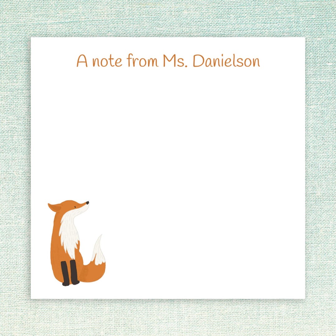 Personalized Sticky Notes Fox Design // 3x3 Inch With 50 Notes per Pad ...