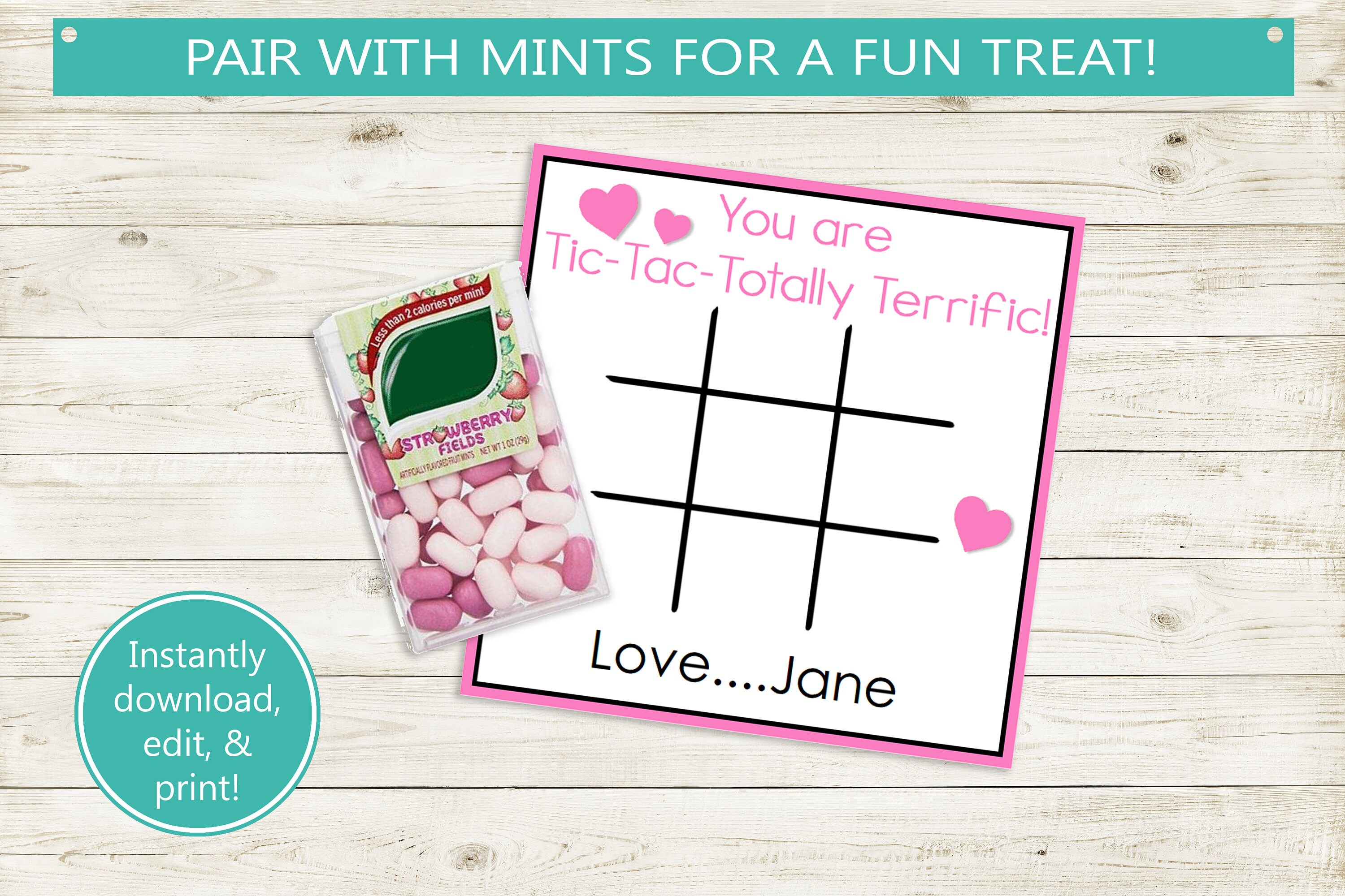 Tic-tac Toe Valentine's Day Cards // Instant Download Valentine Card ...