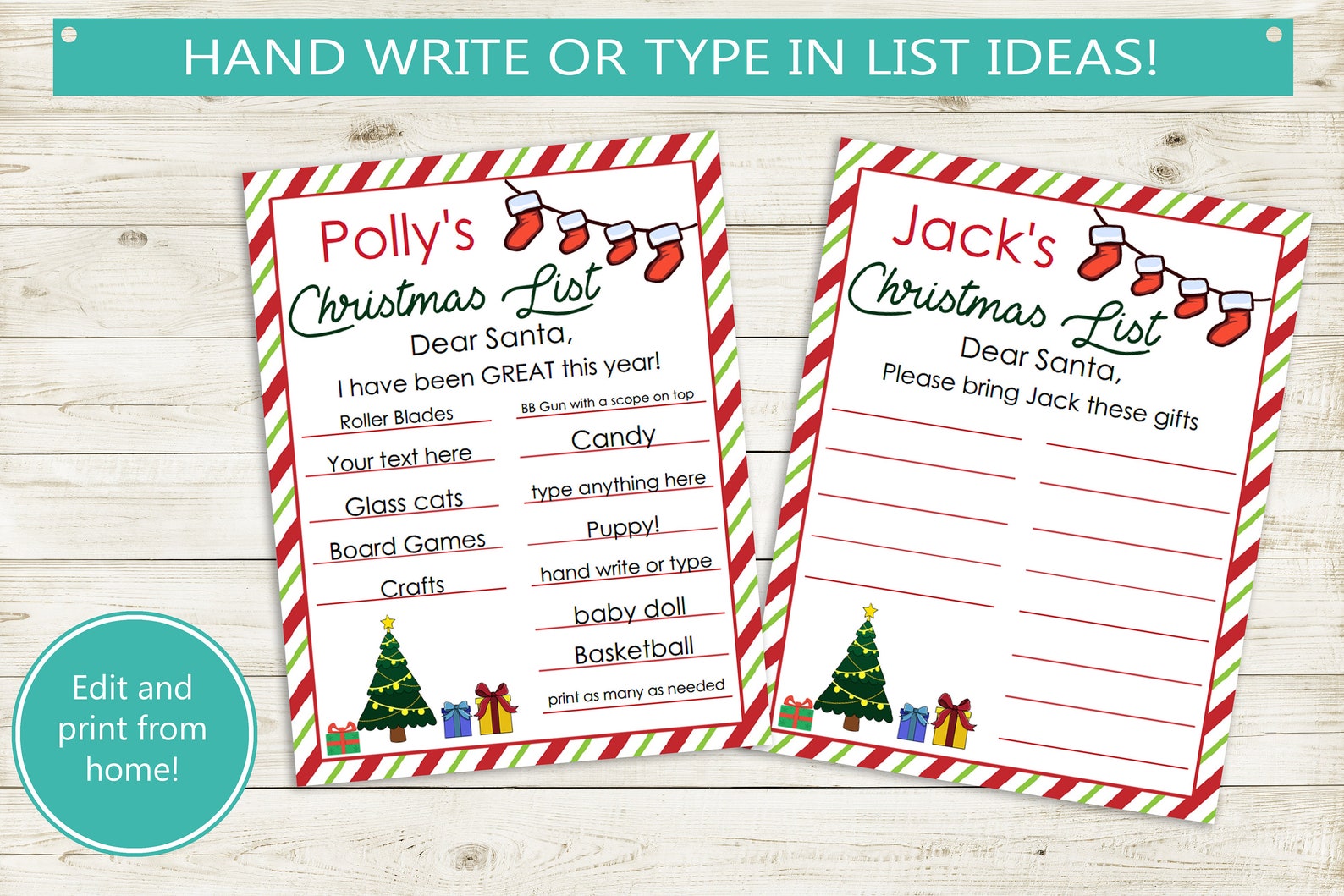 Editable and Printable Christmas List // Print From Home - Etsy