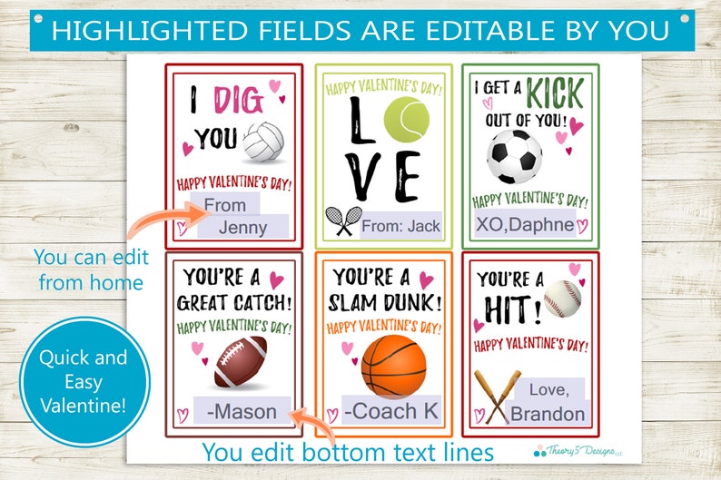 Sports Printable Valentine's Day Cards // Instant Download Valentine ...