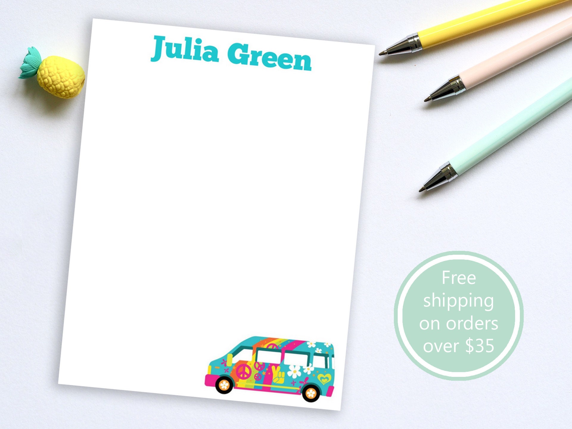 Personalized Notepad With Hippie Van Design and Custom Text // 50 ...