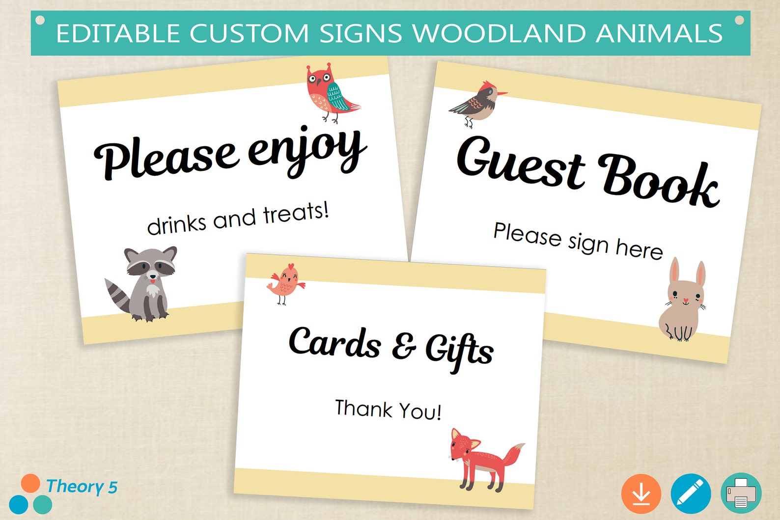 Editable Printable Woodland Animal Signs // Instant Download - Etsy