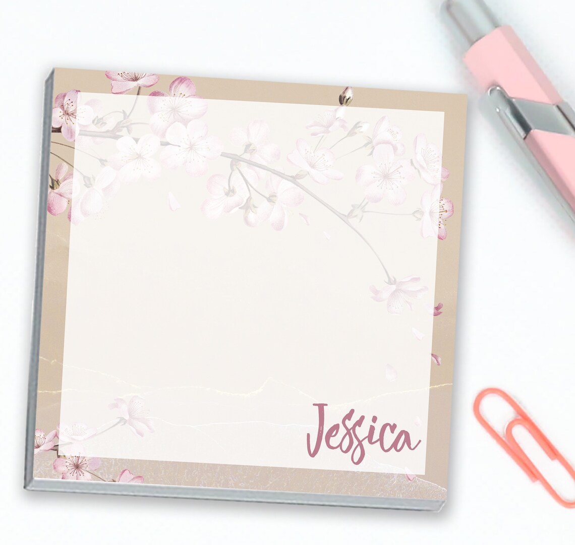 Personalized Sticky Notes With Cherry Blossom Flower Design and Custom ...