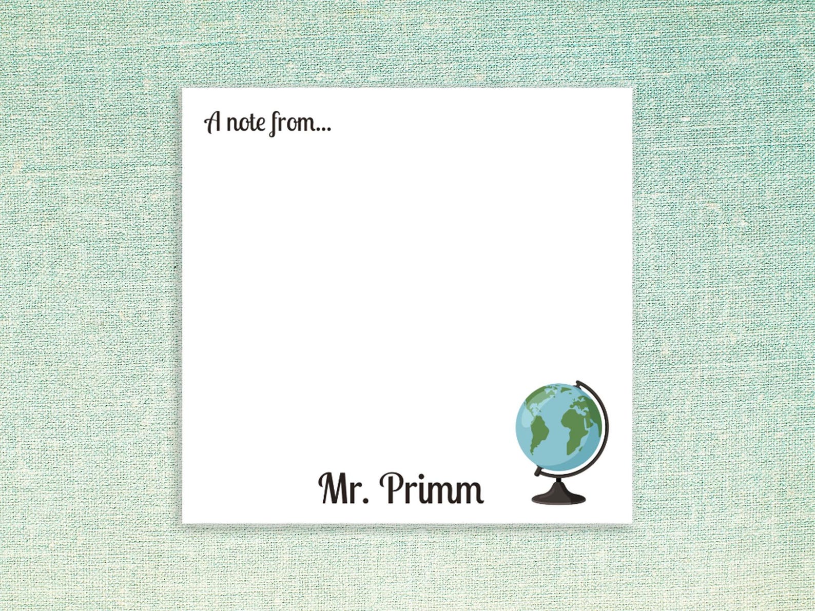 Custom Sticky Note Pads Globe // Personalized Gift Idea, Teacher ...