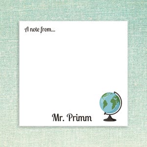 Custom Sticky Note Pads Globe // Personalized Gift Idea, Teacher ...