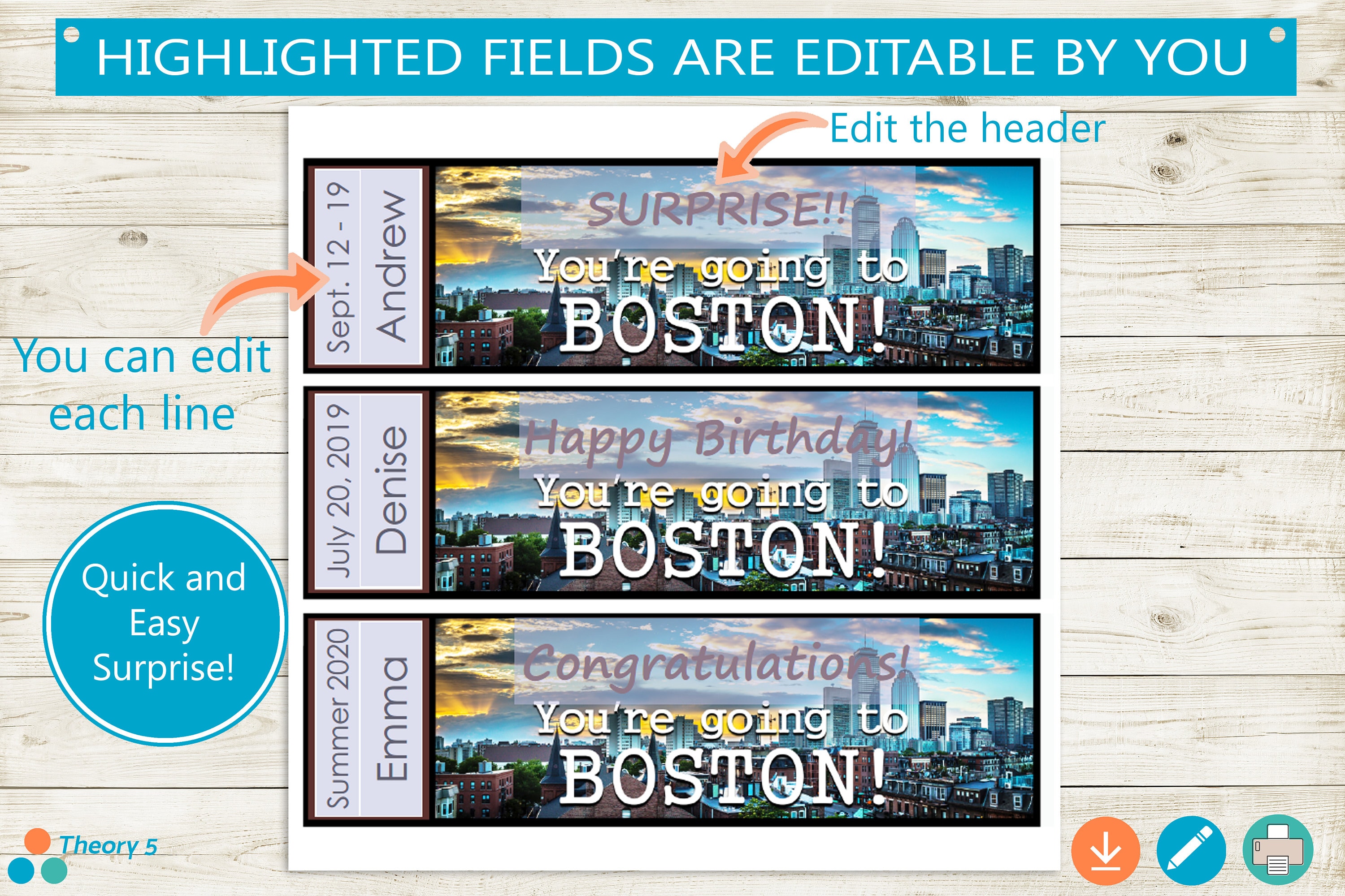 Printable and Editable Tickets to Boston Adobe editable PDF | Etsy