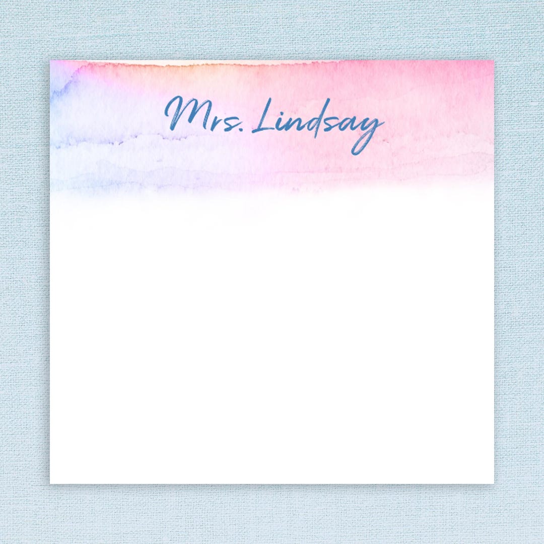 Personalized Sticky Notes // Pink & Blue Watercolor Design With Custom ...