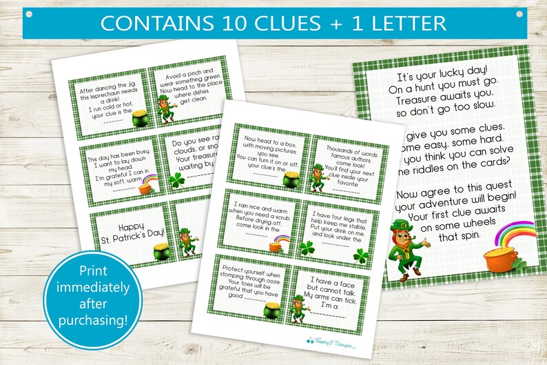 Printable St. Patrick's Day Treasure Hunt Clues // Instant Download Pdf ...