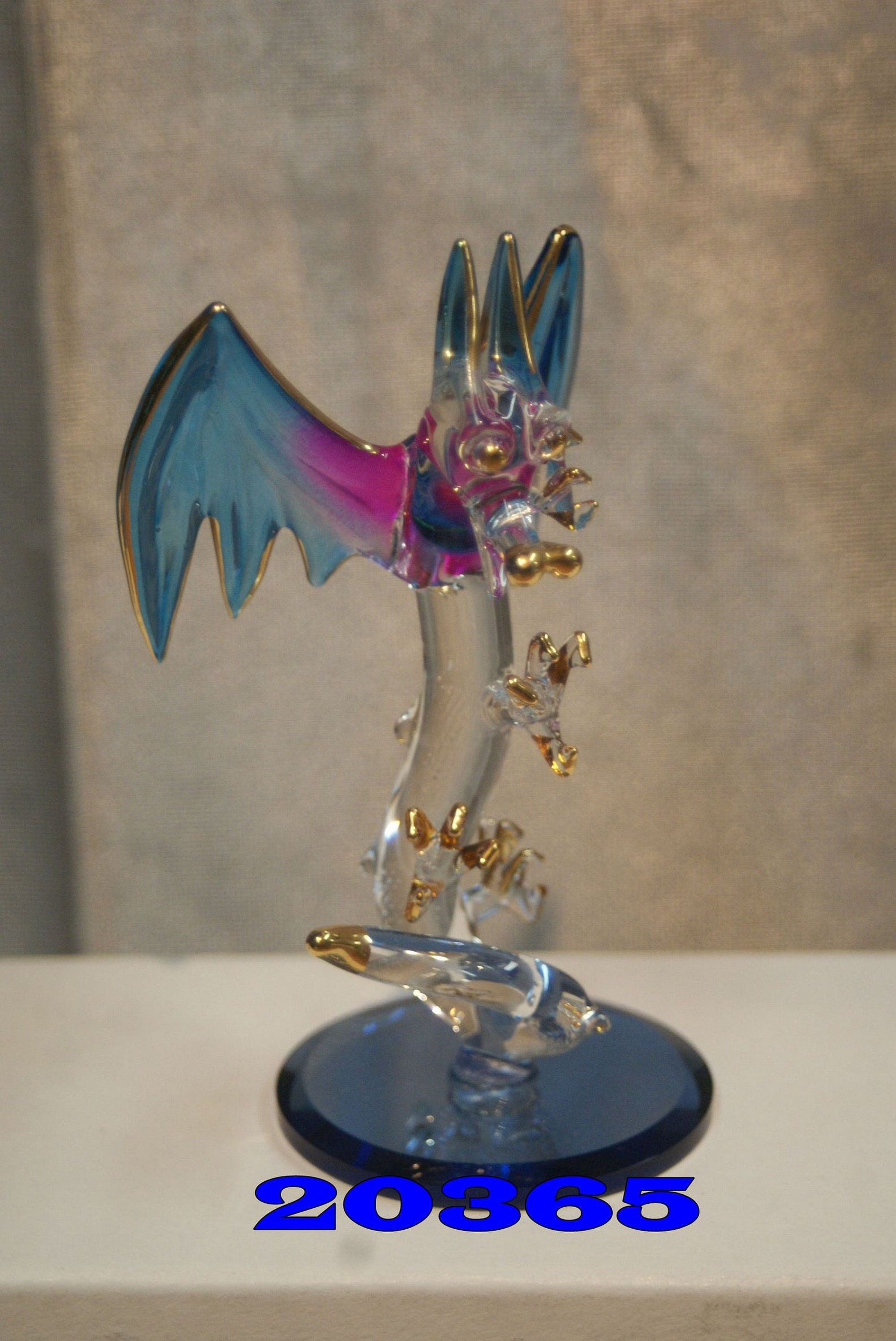 Crystallite Crystal Glass Figurine 4" TALL DRAGON on Blue Mirror Base ...