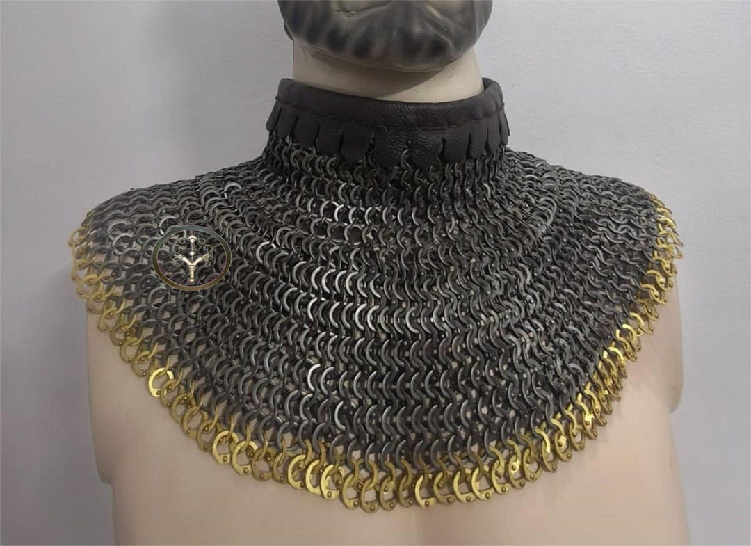 Medieval Chainmail Gorget: Mild Steel & Brass Bishop's Mantle - Etsy