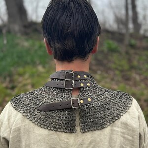 Stainless Steel Chainmail Gorget: Medieval Knight's Collar, Leather ...