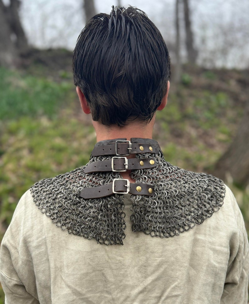 Stainless Steel Chainmail Gorget: Medieval Knight's Collar, Leather ...