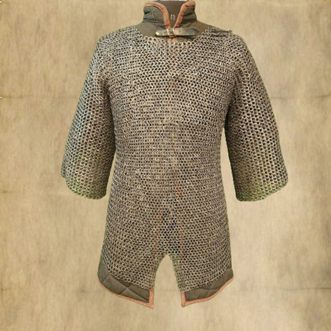 Chainmail Huberk / Medieval Chainmail Half Sleeve Shirt / 9 Mm Flat Riveted Chainmail Hauberk ...