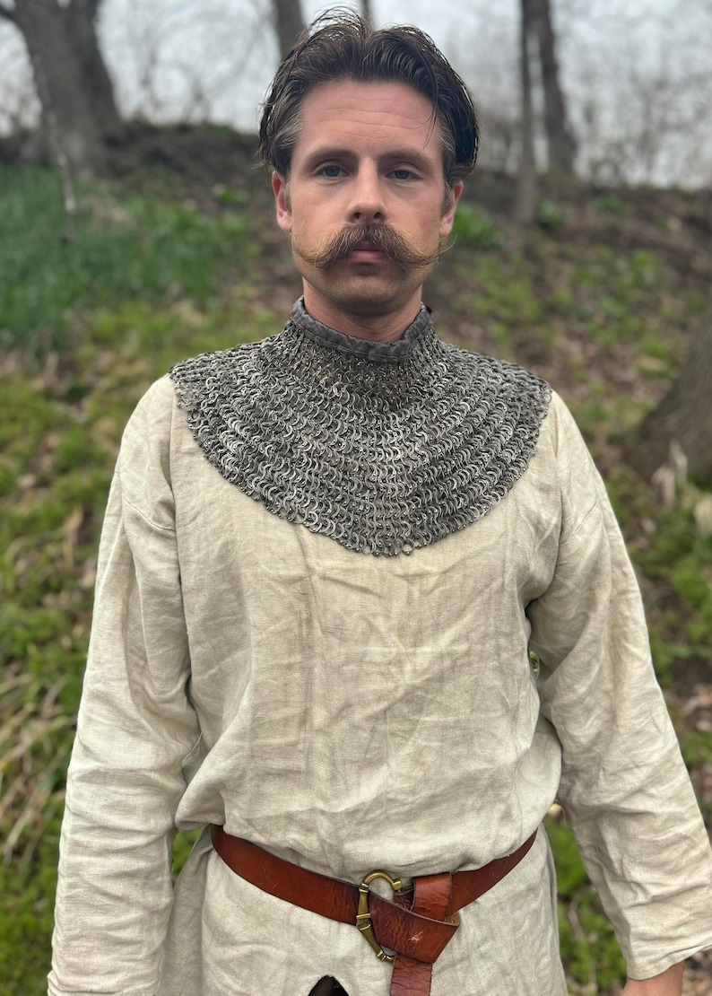 Stainless Steel Chainmail Gorget: Medieval Knight's Collar, Leather ...