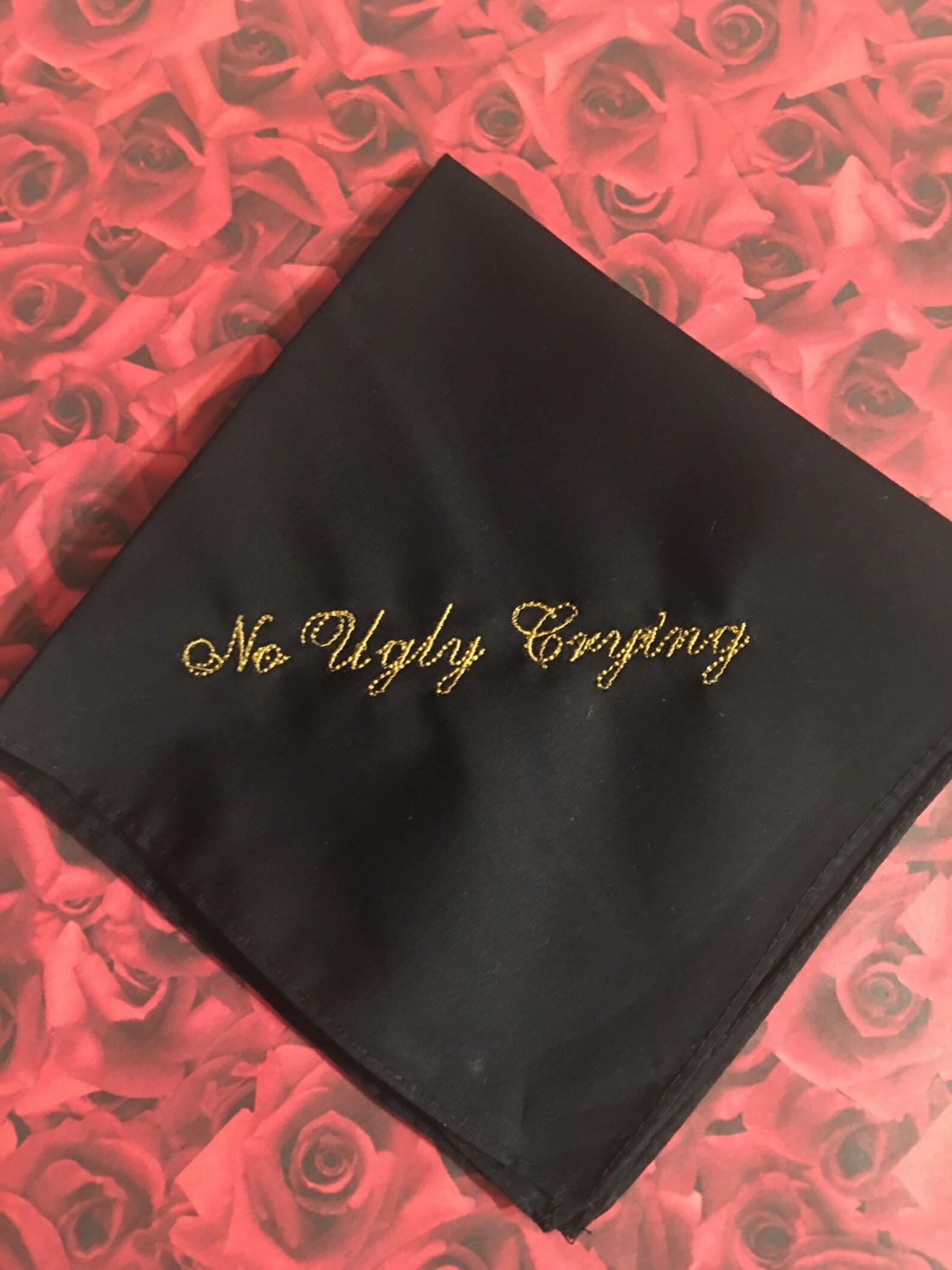 No Ugly Crying Handkerchief on a Black Straight Edge Hanky. - Etsy