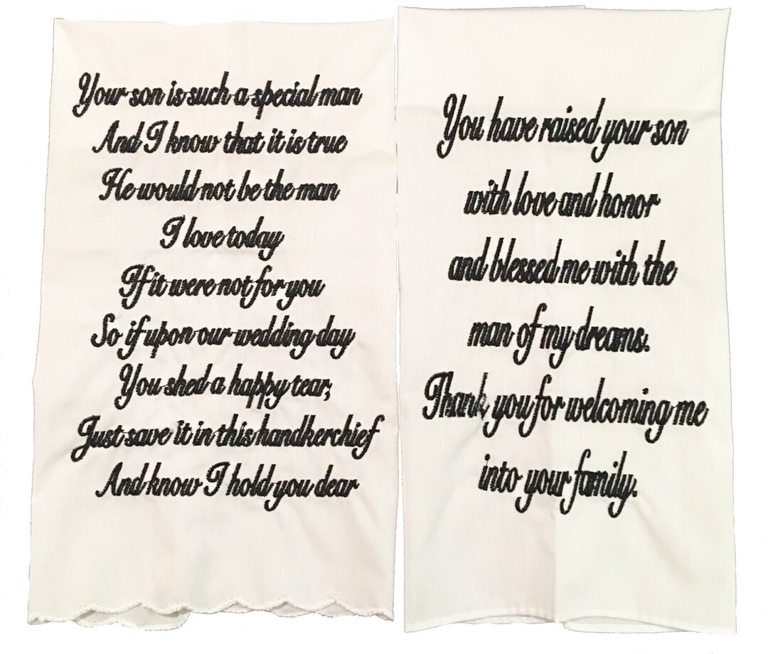 Wedding Hanky Poem for Mom and Dad of the Groom- Ready to Ship - Etsy