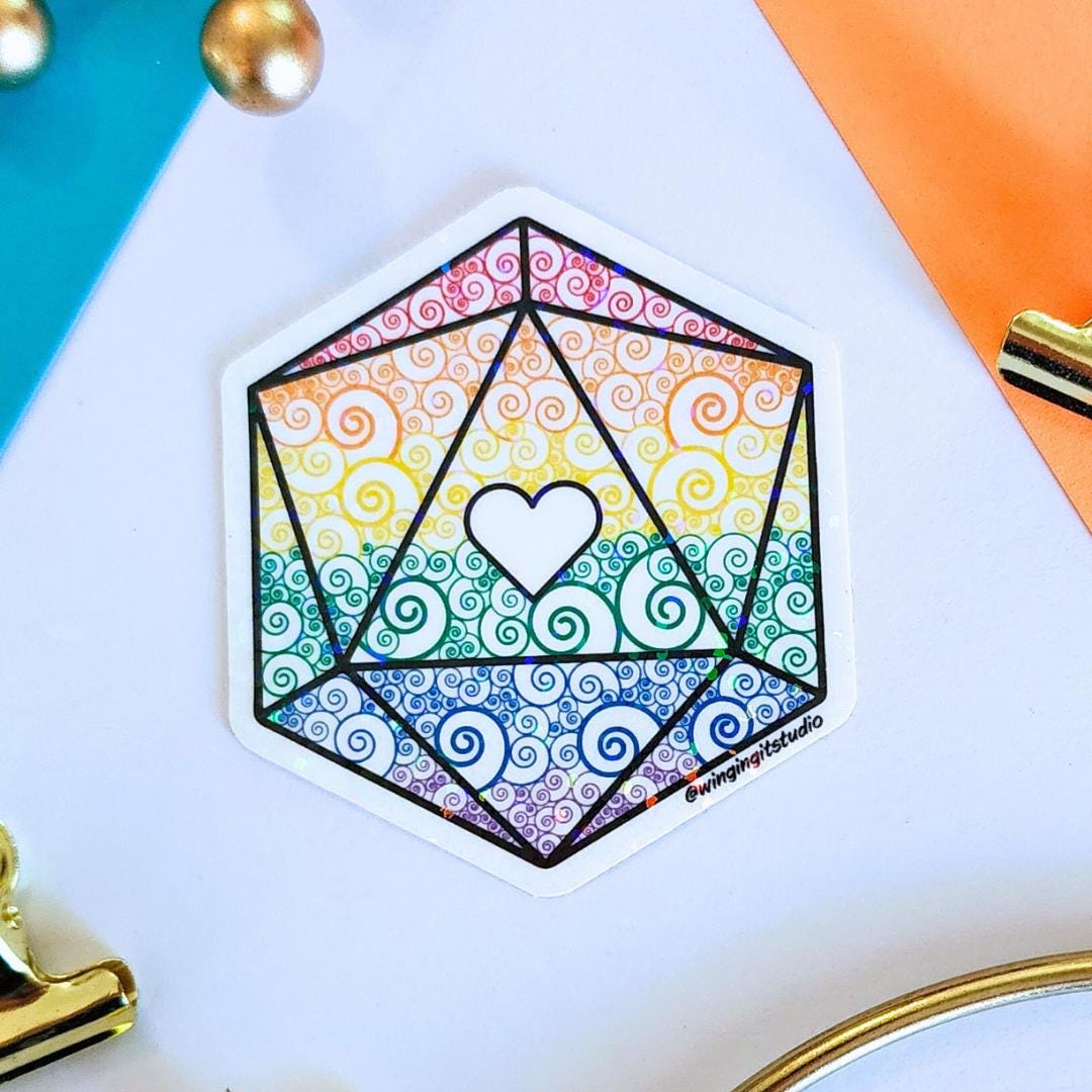 D20 Pride Flag Sticker: LGBTQIA+ Sticker, DND D20 Dice, D20 Sticker ...