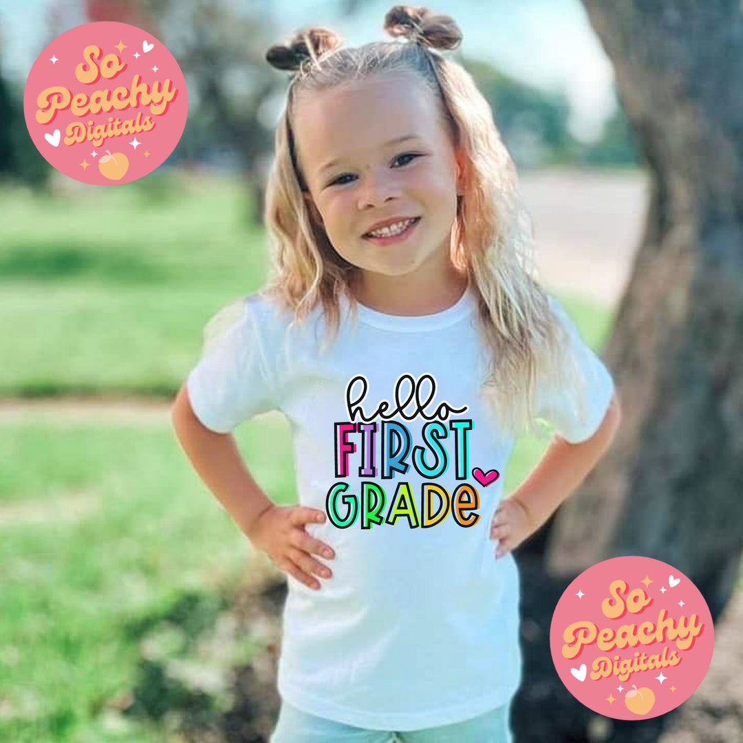 Hello First Grade Back to School PNG Trendy PNG Rainbow Letters ...