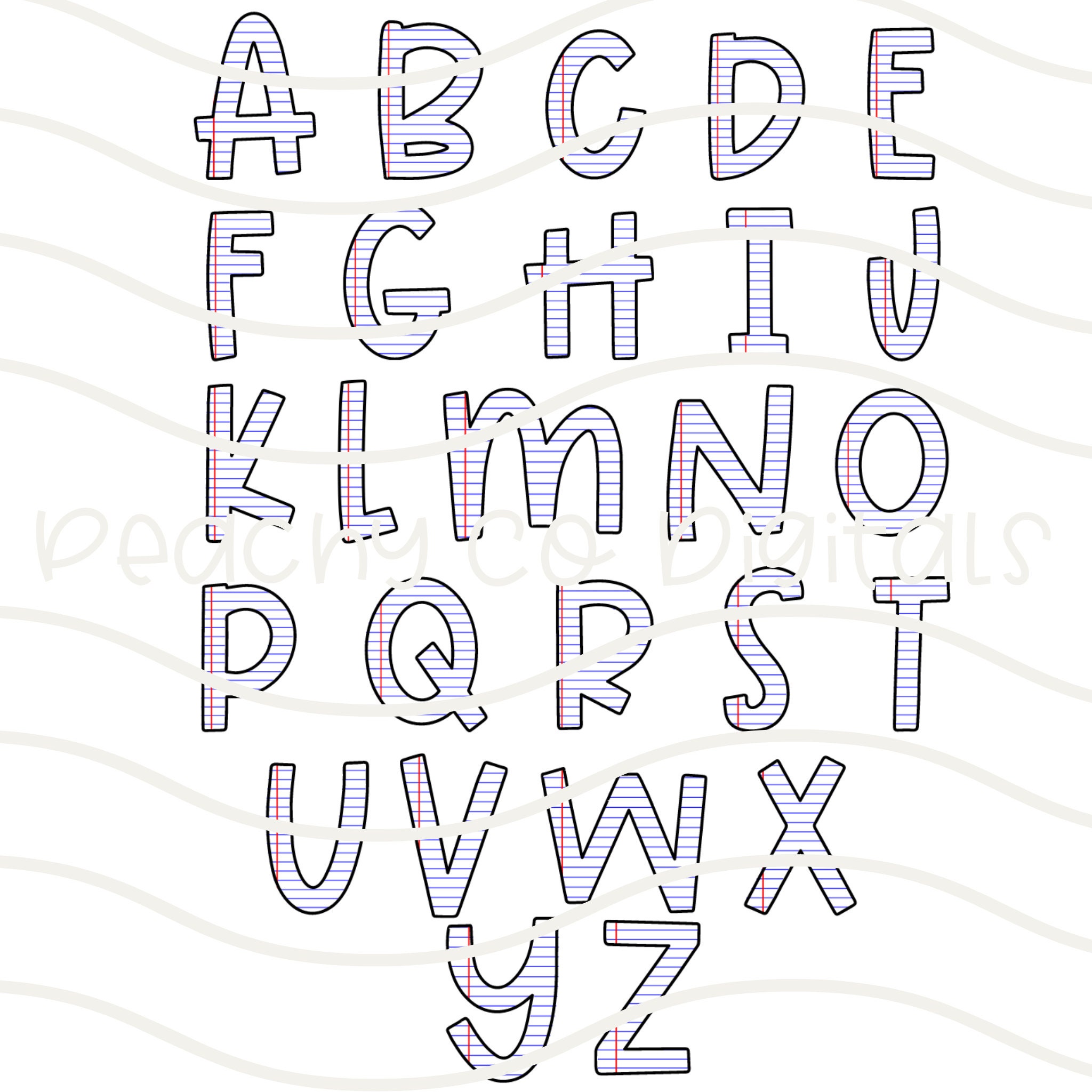 Notebook Paper Lined Letters PNG Alphabet Pack Back to School Teacher ...