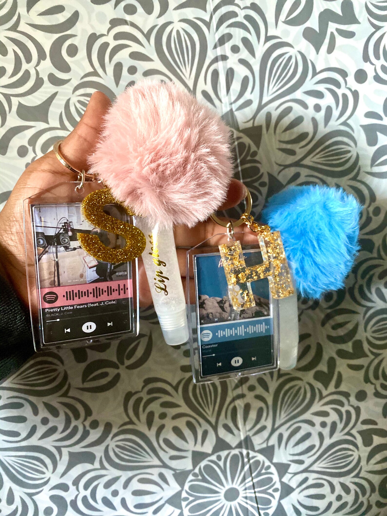 Music Keychains With Resin Letter Keychain With Lip Gloss - Etsy