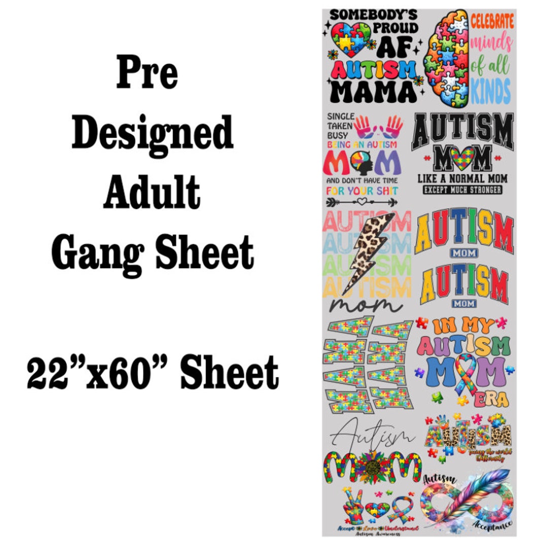 Mom Autism DTF Gang Sheet | Ready to Press Transfers | Direct to Film ...