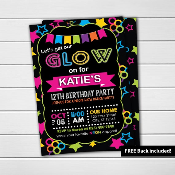 EDITABLE Neon Glow Birthday Party Invitations Digital | Etsy