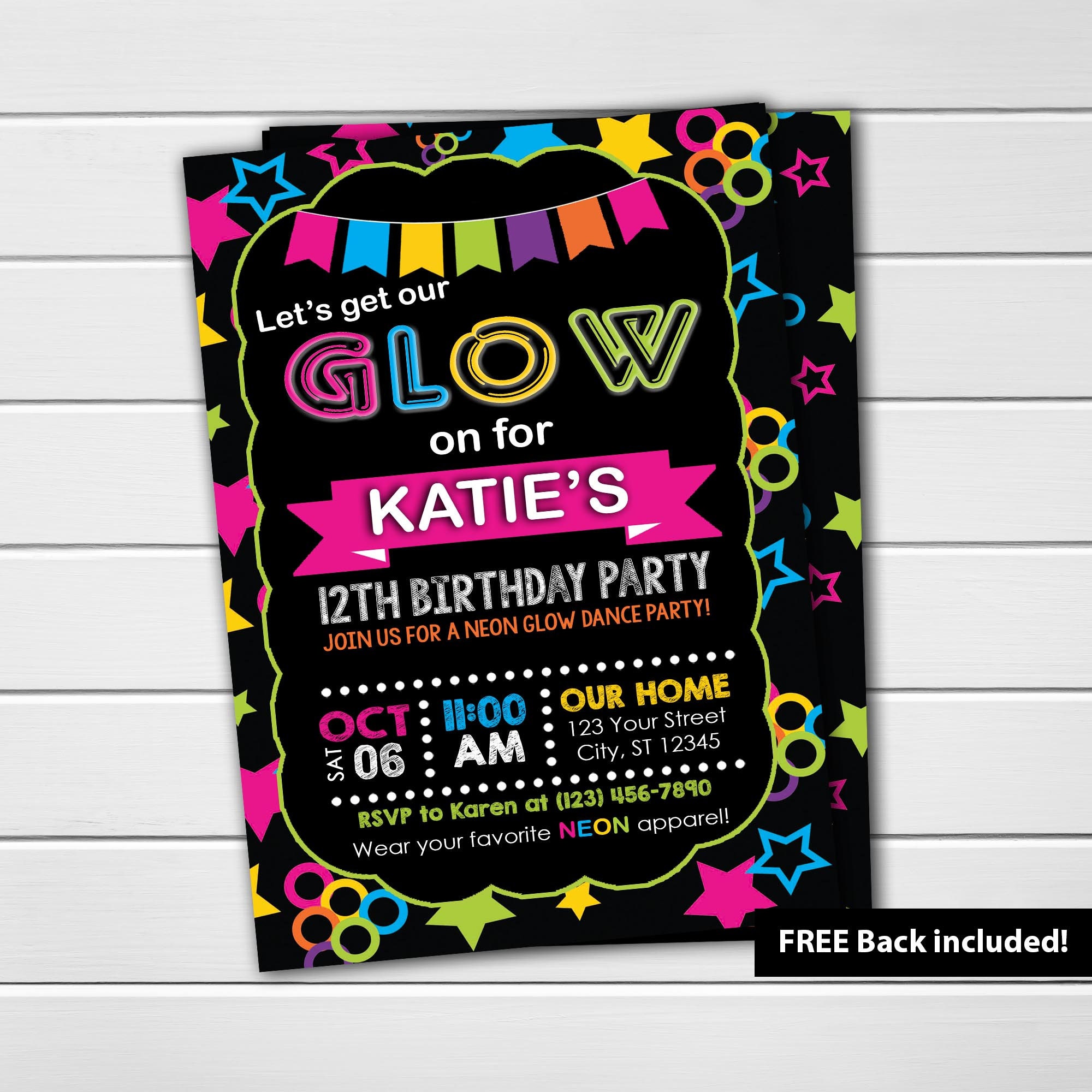 Glow Dance Party Invitations