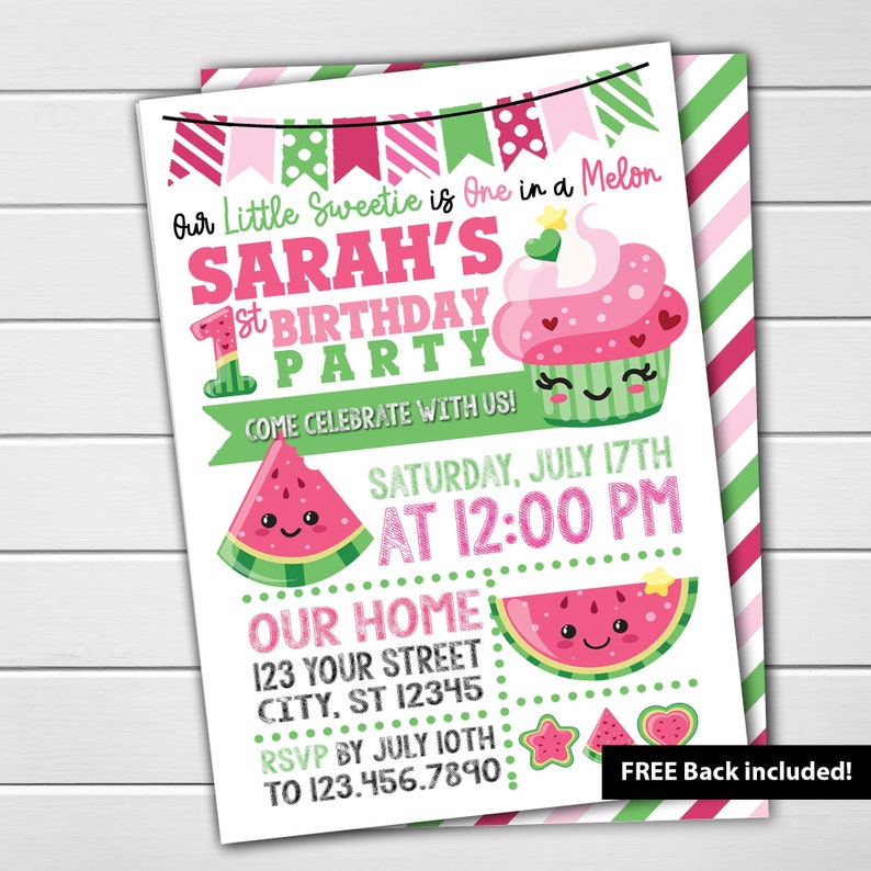 EDITABLE Sweet Watermelon Birthday Party Invitations Digital | Etsy