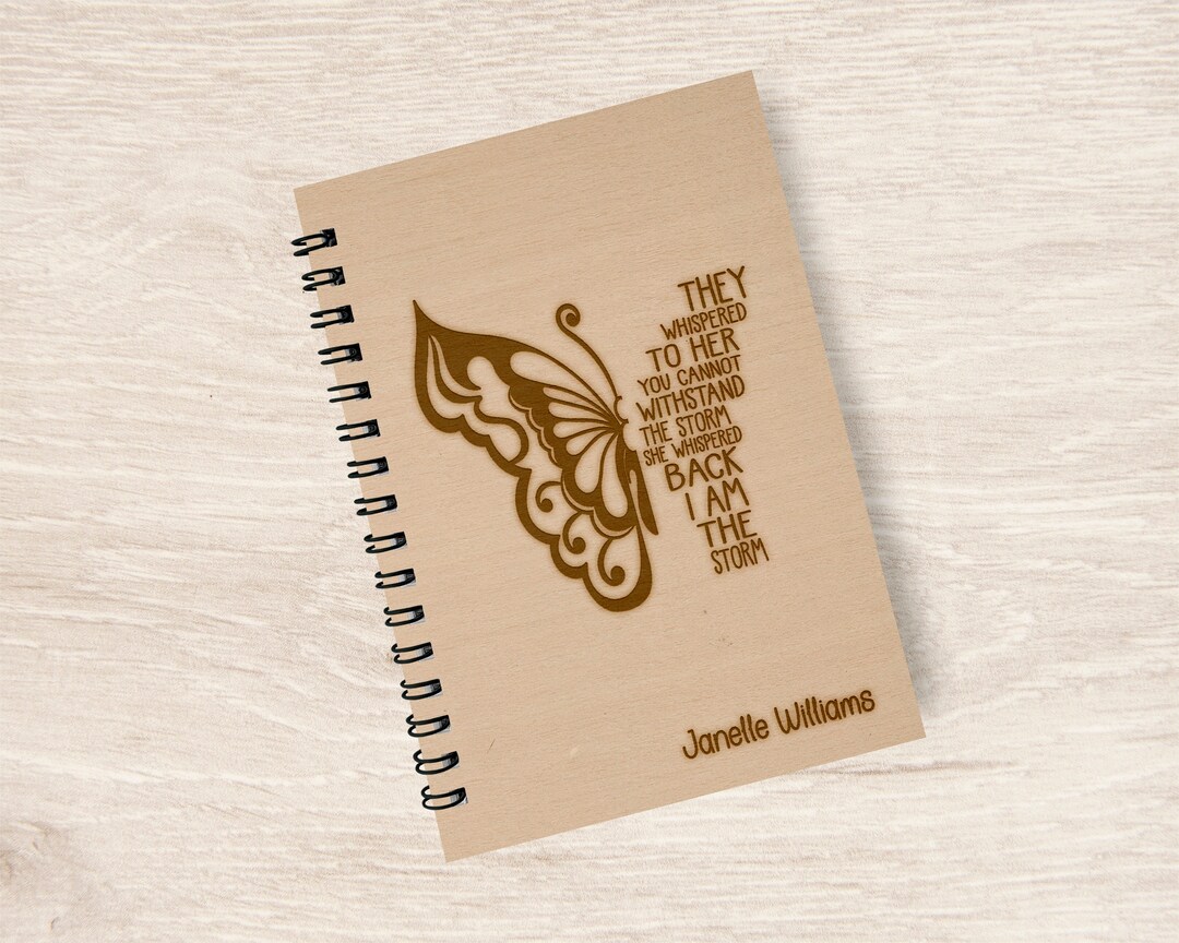 Wood Engraved Notebook Butterfly I Am the Storm Wood - Etsy
