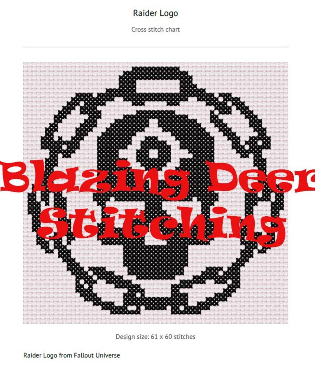 Raider Logo Cross Stitch Pattern - Customizable - Fallout - Instant ...