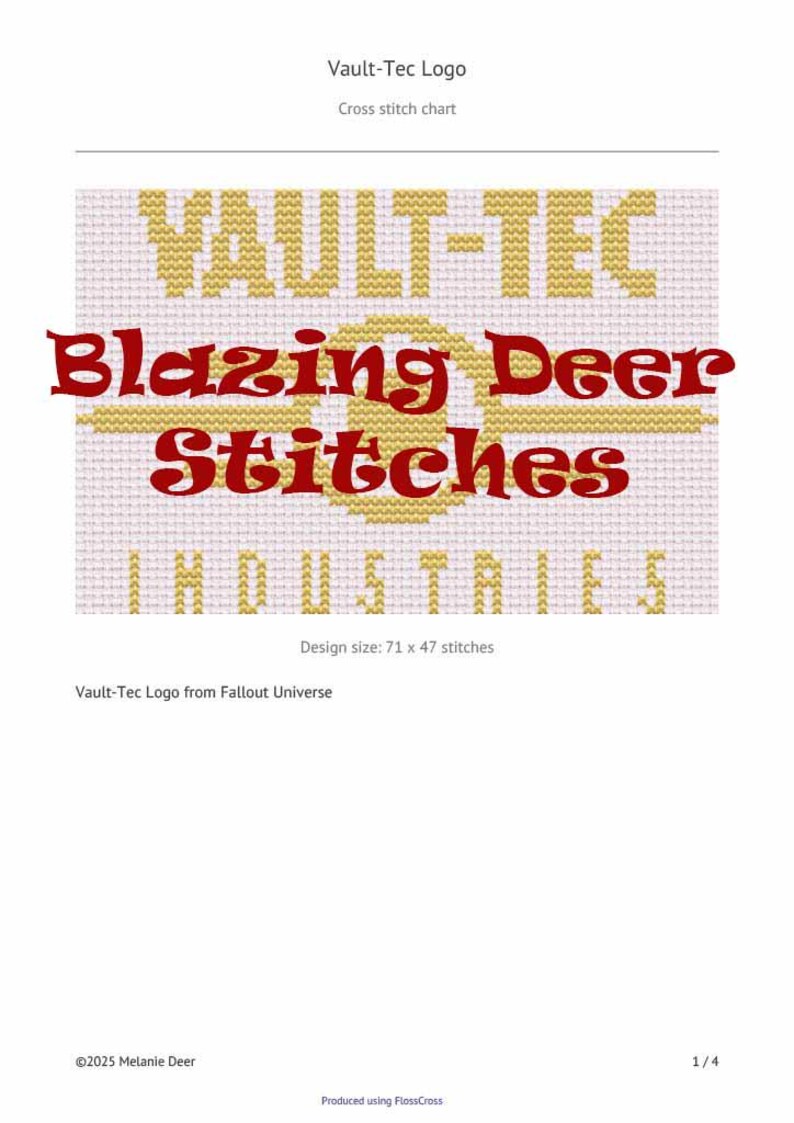 Vault-tec Logo Cross Stitch Pattern - Customizable - Fallout - Instant ...