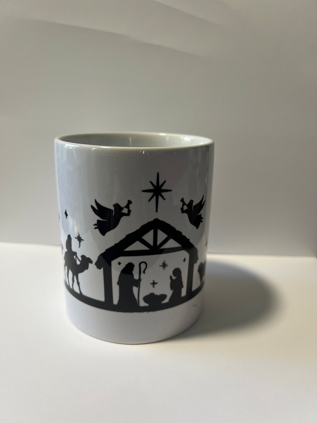 Nativity Scene Mug With Holy Family Silhouette and Angels for Christmas ...