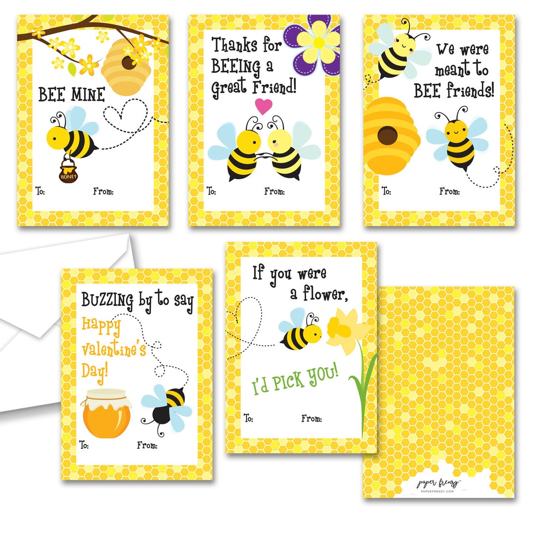Bumble Bee Theme Kid Classroom Valentine Cards Valentines - 25 Pack - Etsy