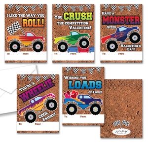Monster Truck Themed Valentine Cards Valentines - 25 Pack - Etsy
