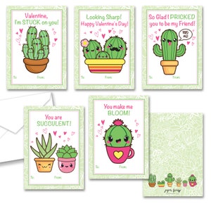 Succulent Cactus Themed Classroom Valentine Cards Valentines - 25 Pack ...