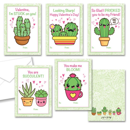 Succulent Cactus Themed Classroom Valentine Cards Valentines - Etsy