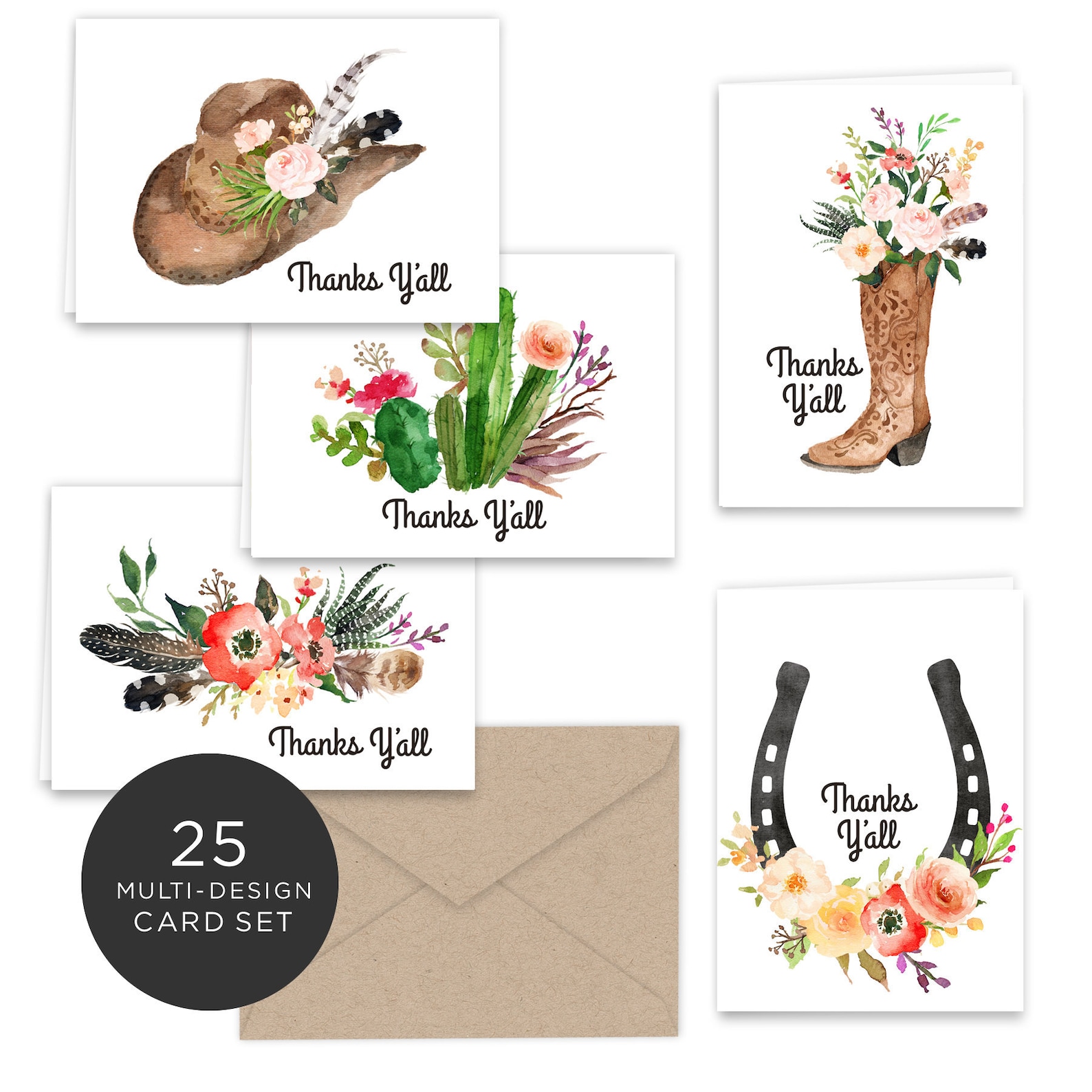 Western Thanks Y'all Thank You Note Cards | Etsy
