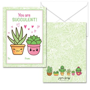 Succulent Cactus Themed Classroom Valentine Cards Valentines - 25 Pack ...