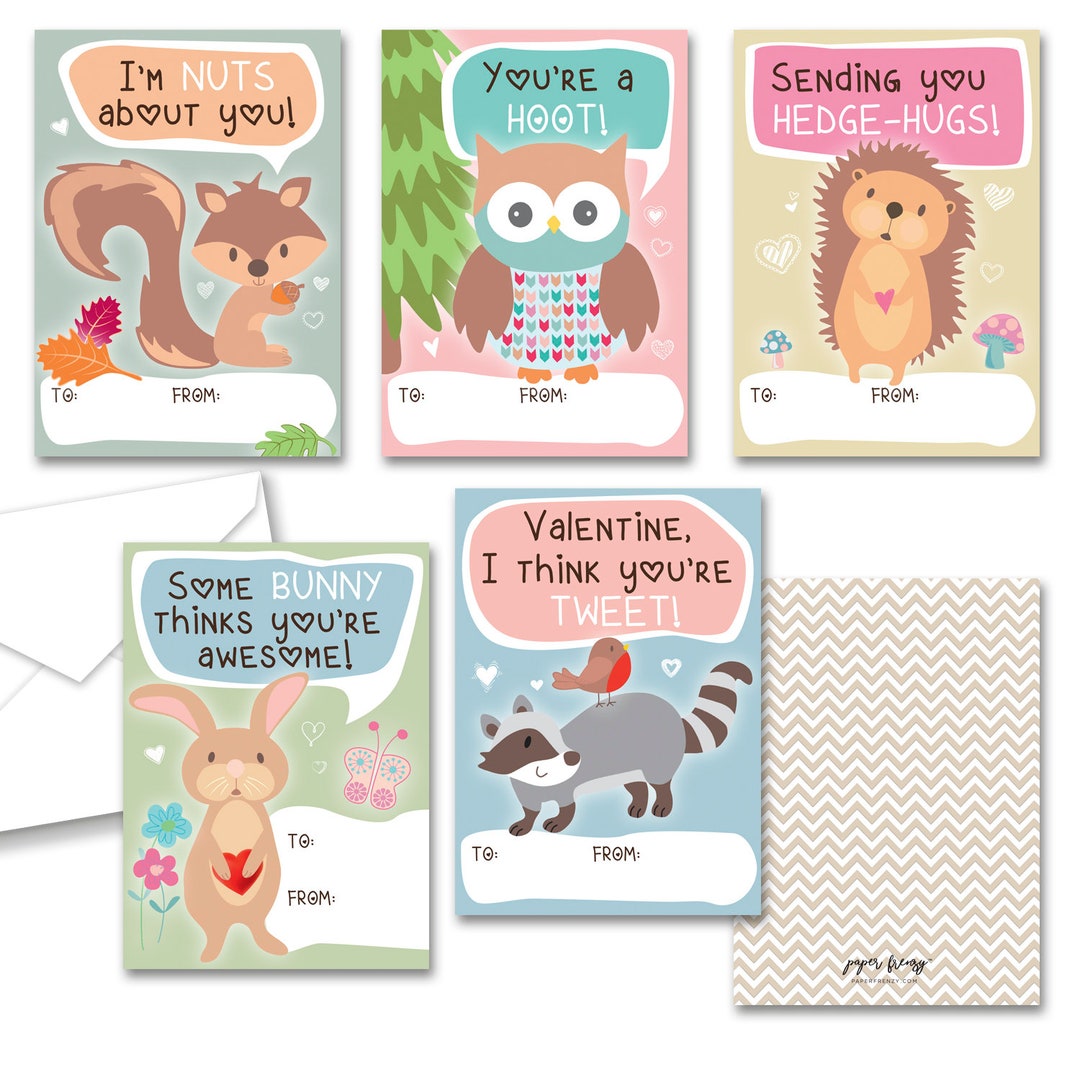 Woodland Animals Themed Valentines Day Valentine Cards - 25 Pack - Etsy