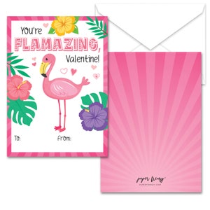 Flamingo Themed Tropical Classroom Valentine Cards Valentines - 25 Pack ...