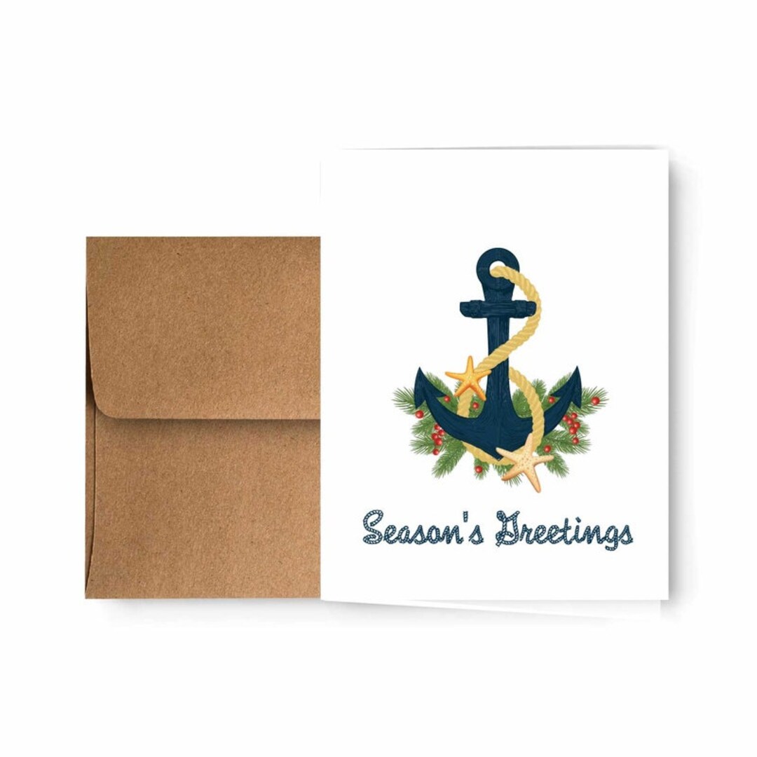 Nautical Anchor Holiday Christmas Cards With Kraft Envelopes - 25 Pack ...