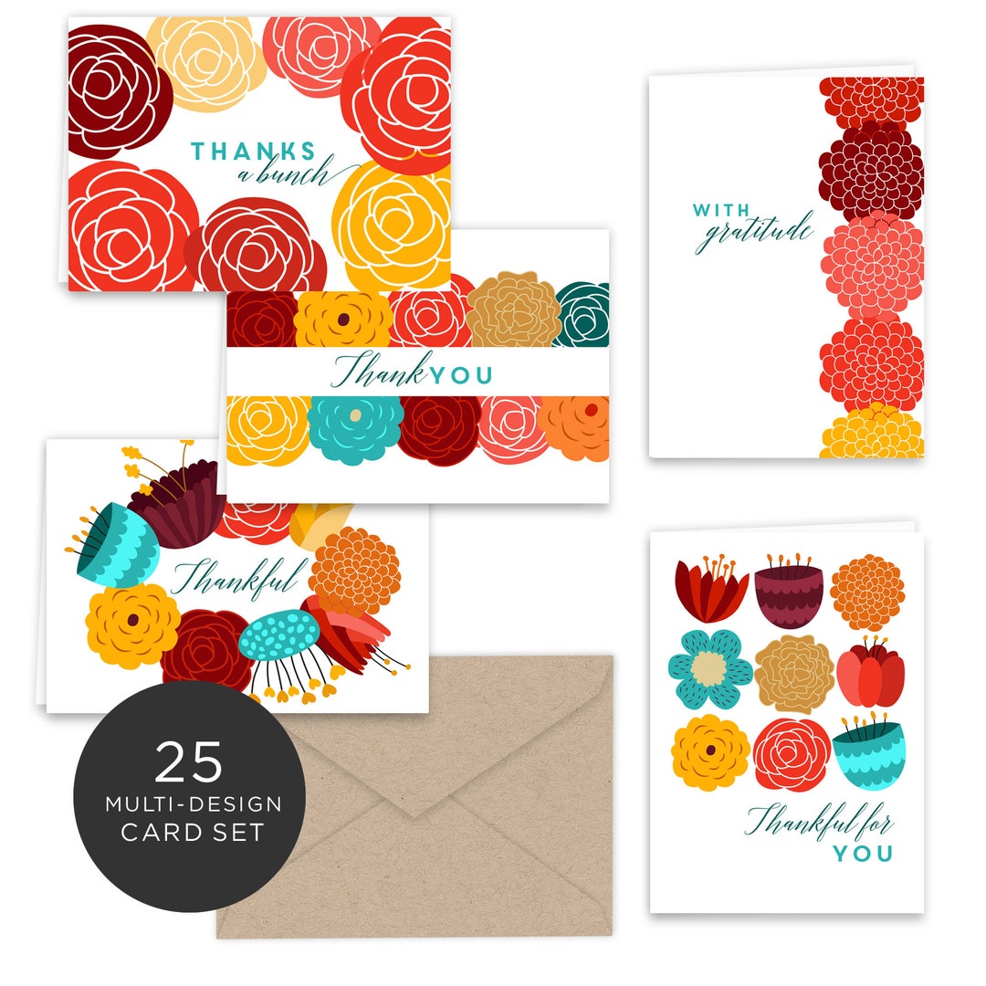 Vibrant Fall Floral Thank You Note Cards - Etsy